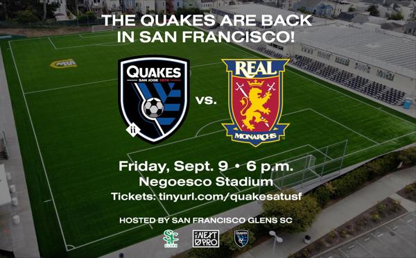 Pro soccer returns to SF on Sept. 9 for Quakes II game at Negoesco