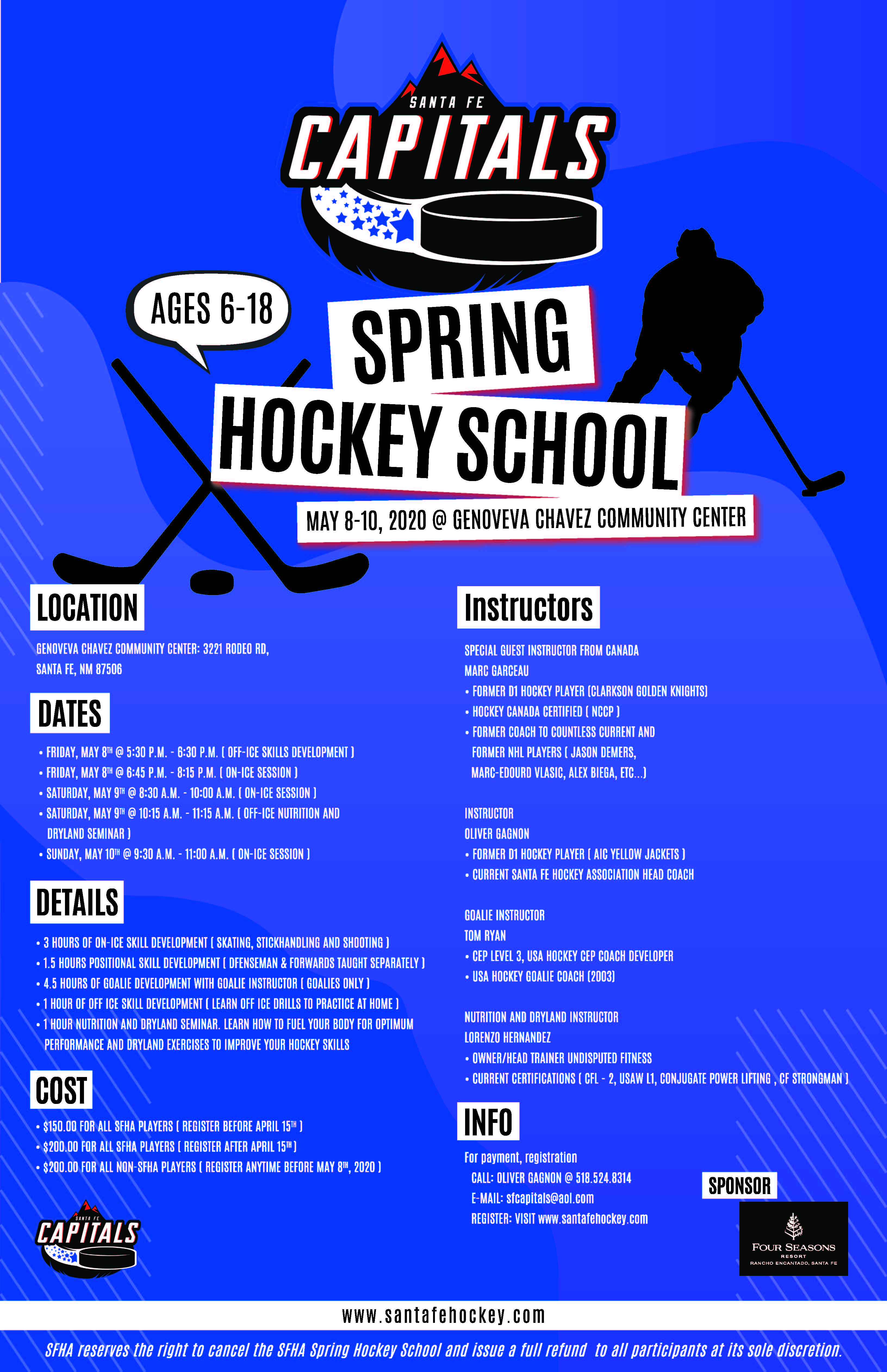 Cancelled - Spring Hockey School -- May 8,9,10